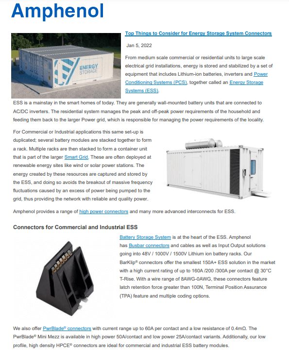 Amphenol Key Considerations for ESS Connectors | TTI, Inc.