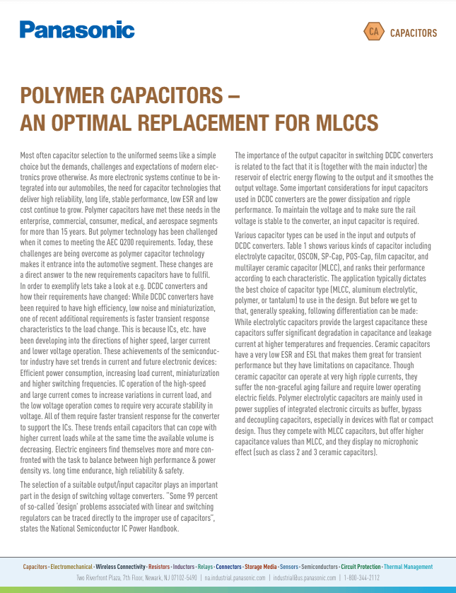 Panasonic Polymer Capacitors | TTI, Inc.