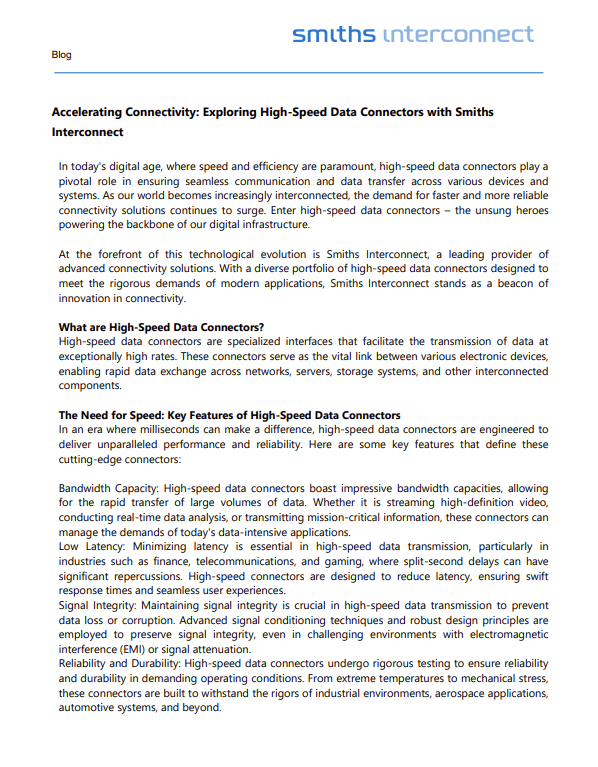 Smiths Interconnect Resources | TTI, Inc.