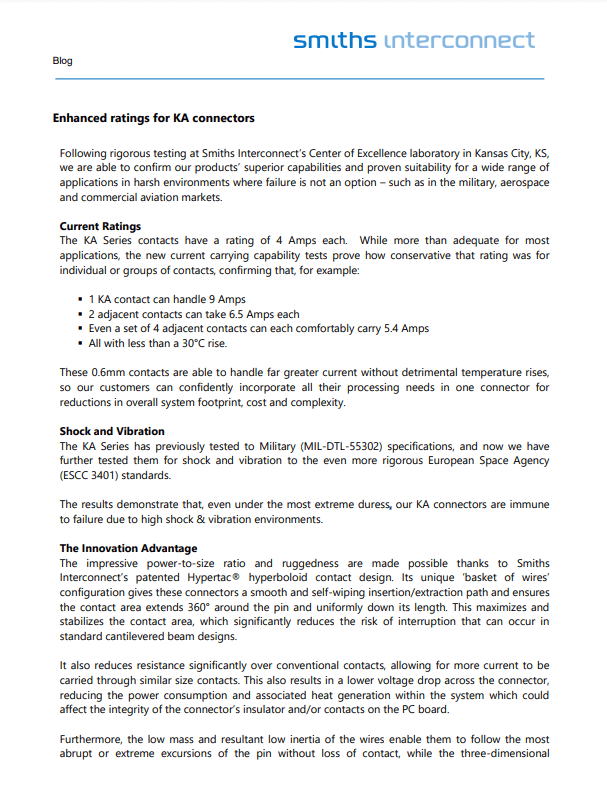 Smiths Interconnect KA Series Connectors | TTI, Inc.