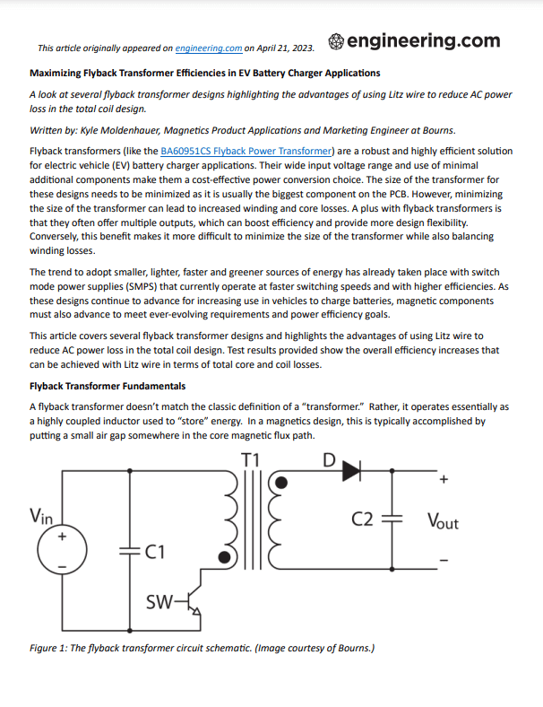 Bourns Maximizing Flyback Transformers Efficiencies | TTI, Inc.