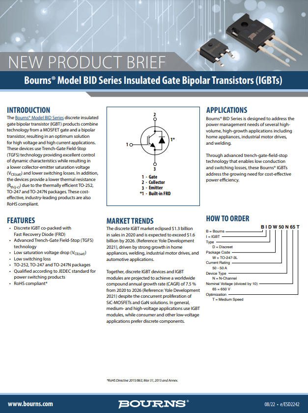 Bourns Model BID Series IGBT Product Brief | TTI, Inc.