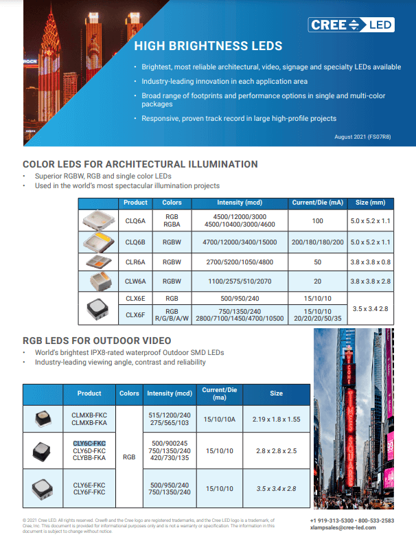 Cree LED High Brightness LEDs Feature Sheet | TTI, Inc.