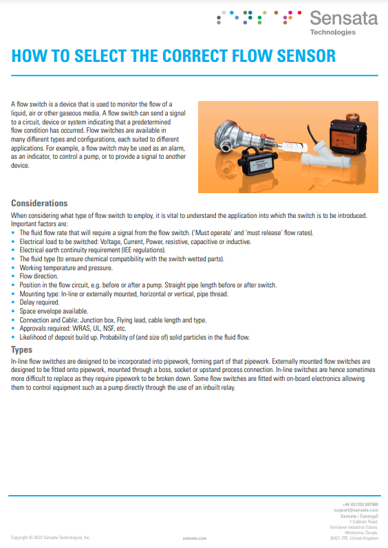 Cynergy3 Flow Sensor Selection Flyer | TTI, Inc.