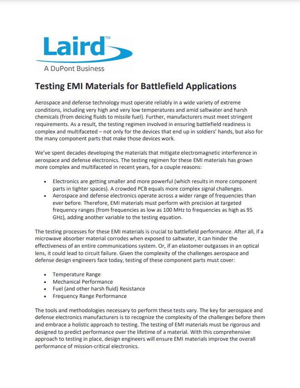 Laird Testing EMI Materials for Battlefield Applications | TTI, Inc.
