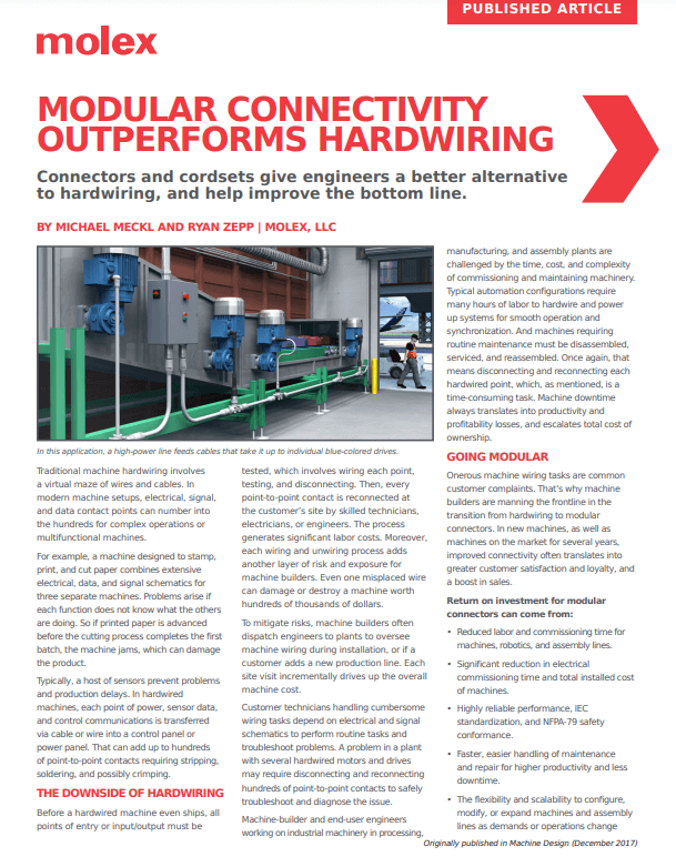Molex Modular Connectivity Outperforms Hardwiring Article | TTI, Inc.