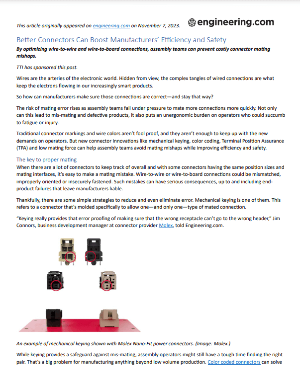 Molex Better Connectors Engineering Article | TTI, Inc.