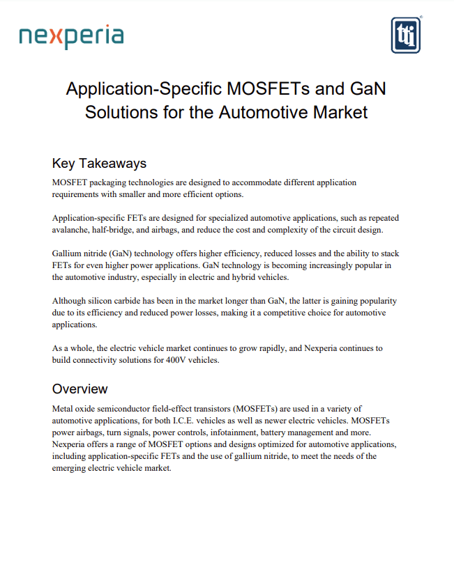 Nexperia MOSFETS and GaN Solutions White Paper | TTI, Inc.