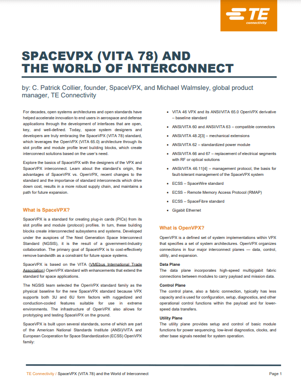 TE Connectivity SpaceVPX Interconnects White Paper | TTI, Inc.