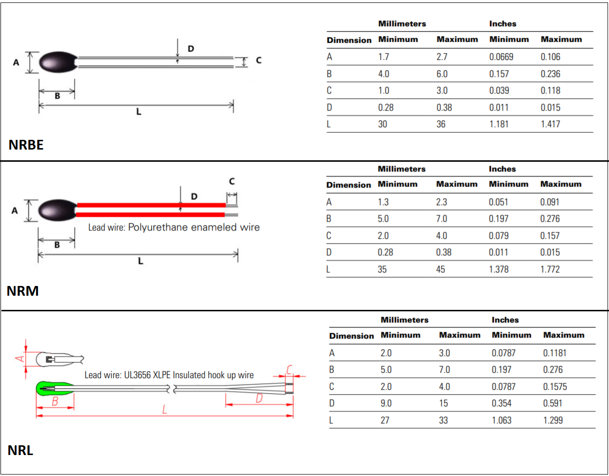 NRBE/NRM/NRL Epoxy-Sealed Radial Lead NTC Thermistors | TTI, Inc.