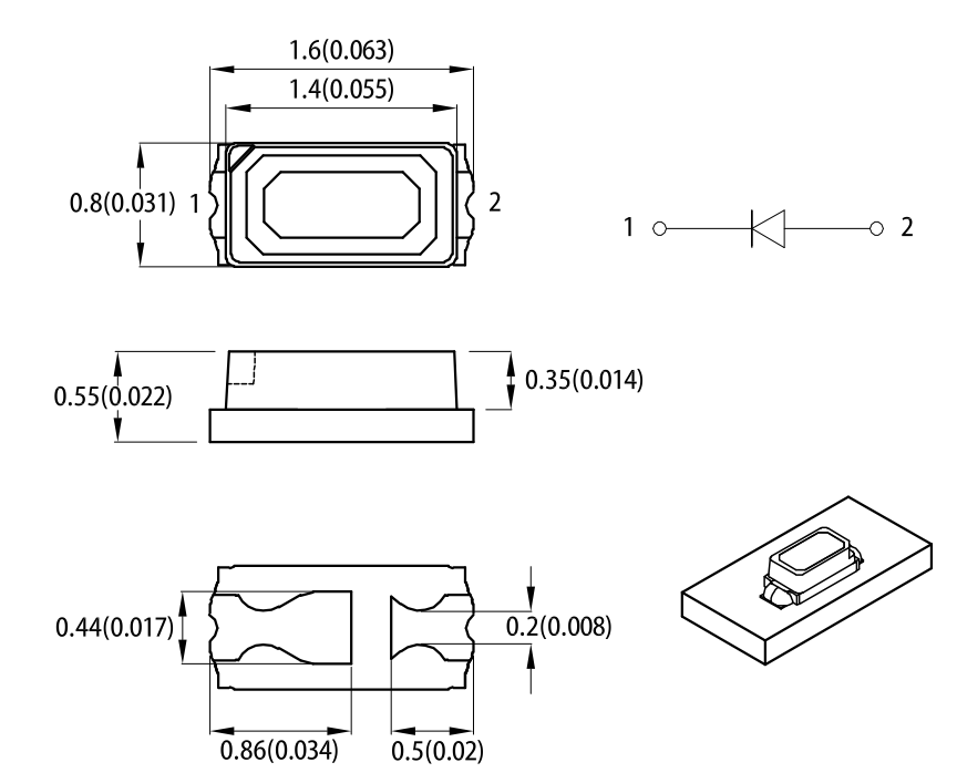 AA1608 Mini PLCC-2 SMD LEDs | TTI, Inc.